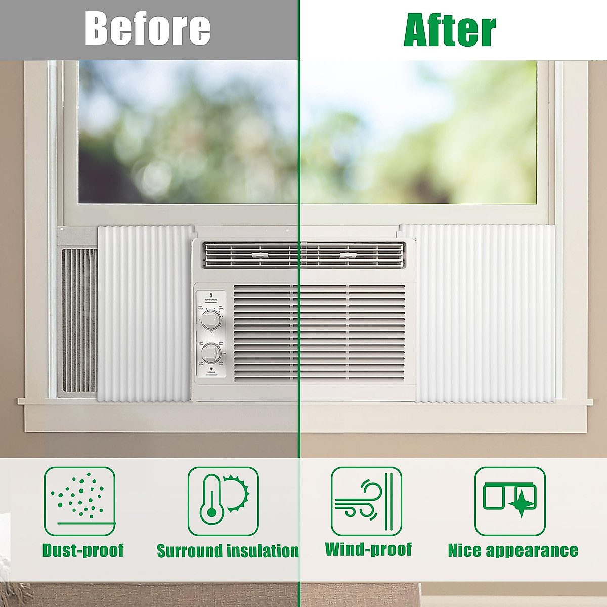 Forestchill Window Air Conditioner Side Panels, 17" H x 12" W x 1" T Surround Insulation Extra Wide Foam Panels for Window AC Units Cover Large Window, White, 2 Pack