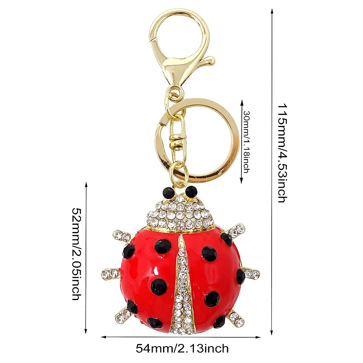 Honbay 1PCS Rhinestone Metal Ladybug Keychain Sparkling Crystal Ladybird Keyring Pendant Insects Key Chain Decoration in A Box for Bag Purse Wallet Handbags Backpack