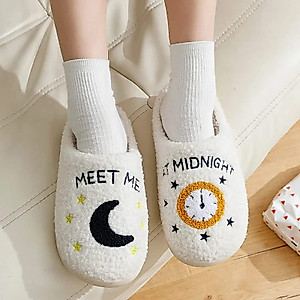 QQGB Meet Me at Midnight Slippers for Women Men Plush Fuzzy Cozy House Slippers Winter Warm Indoor Outdoor Shoes Meet Me-43-44