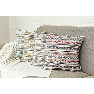 Mika Home Pack of 2 Throw Pillow Cases Decorative Pillow Covers for Home Decoration, Bohemian Striped Geometric Pattern, 22x22 Inches,Gray Cream