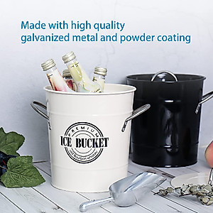 Home by Jackie Inc T586A 4L Cream White Metal Galvanized Double Walled Ice Bucket Set with Lid and Scoop