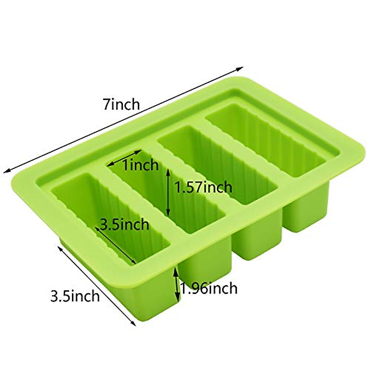 Butter Silicone Tray Mold, The Butter Maker with Lid Storage Jar, Large 4 Cavities Rectangle Container, for Butter, Soap Bar, Energy Bar, Muffin, Brownie, Cornbread, Pudding and DIY Soap Molds (Green)