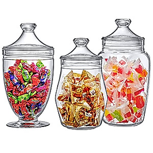 Amazing Abby - Enchant - Acrylic Apothecary Jars (3-Piece Set), Plastic Jars with Lids, Bathroom Canisters, Vanity Organizers, Candy Buffet, Wedding Display, BPA-Free and Shatter-Proof