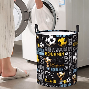 Custom Soccer Laundry Baskets,Personalized Laundry Hamper for Kids Boys Girls Adults,Collapsible Clothes Storage Organizer,16.5 X 13.8in