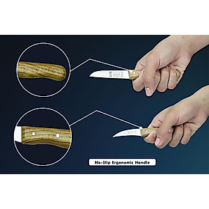 SMI Solingen Bird Beak Knife Germany Paring Knife Set Wooden Handle Peeling Knife for Fruits and Vegetables Knife Straight & Curved Stainless Steel Sharp Blade, Not Dishwasher Safe