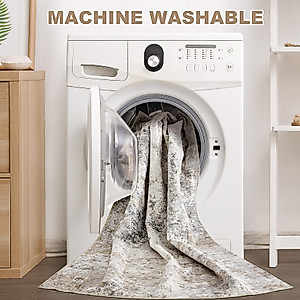 UERMEI 9x12 Area Rug Living Room Rugs - Washable Neutral Modern Abstract Soft Thin Large Rug Indoor Floor No Slip Rug Carpet for Bedroom Under Dining Table Home Office Decor - Brown Grey