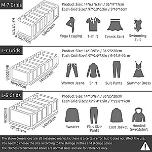 2 Pcs Wardrobe Clothes Organizer with Support Board- Foldable Mesh Closet Storage Large 7 Grids Divider Drawer Organizers Washable Compartment Box for Jeans T-shirt Pants Legging (L-7Grids), White