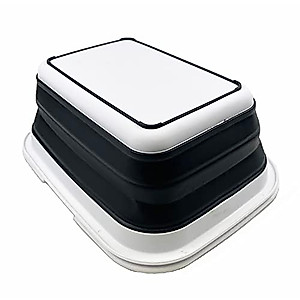 SAMMART 9.2L (2.37Gallon) Collapsible Tub with Handle - Portable Outdoor Picnic Basket / Crater - Foldable Shopping Bag - Space Saving Storage Container (White/Charcoal Black)