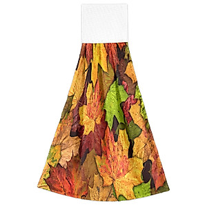 Autumn Maple Leaves Hanging Kitchen Towel Fall Leaf Tree Dish Cloth Tie Towels Set of 2 Hand Towel Tea Bar Dry Towel Absorbent Fast Drying for Bathroom Laundry Room Decor