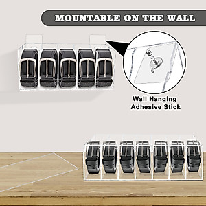 weddingwish Belt Organizer, Acrylic Belt Storage Organizer for Closet, 7 Compartments Clear Belt Holder with Dust Cover, Belt Display Case Hanger for Drawer Tie and Bow Tie