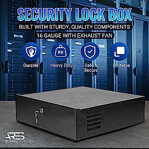 Heavy Duty Steel 18" x 18" x 5" DVR/PC Security Lock box with 16 Gauge steel walls, Exhaust Fan, Great electonics lock box for stores, gyms, classrooms, and any public place (BLACK, 15" x15"x5")