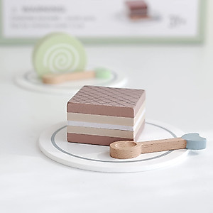 nunukids Wooden tea party set for little girls fake food for kids kitchen 22pcs cake shop toy