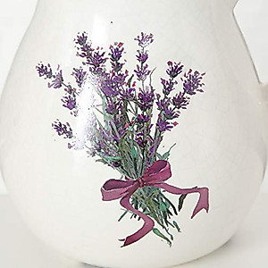 French Country Lavender Pitcher, Cottage Edition, Distressed Vintage Style, Rustic White, Worn Exposed Patches, 7 Inches Tall, Stoneware