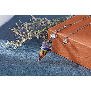 Jovivi 7 Chakra Healing Crystal Pendulums for Dowsing Divination 6 Facet Pointed Healing Wicca Dowsing Balancing Spiritual Resin Gemstone Point Pendant Pendulums