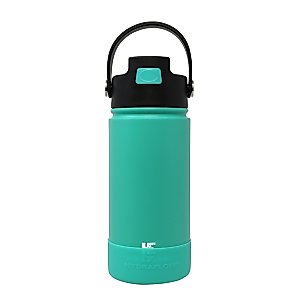 Hydraflow Hybrid Kids Water Bottle with Flip Straw Lid and Boot - Triple Wall Vacuum Insulated Water Bottle (14oz, Caribbean Green) Stainless Steel Metal Thermos, Reusable Leak Proof BPA-FREE