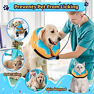 Grand Line Donut Inflatable Collar for Dogs and Cats, Soft Recovery Dog Cone After Surgery, Protective Pet Neck Cone for Small, Medium, Large Dogs, Not Block Vision (Blue, L)