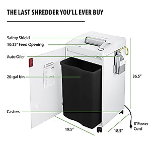 ideal. 2604 Cross-Cut Centralized Office Shredder with Automatic Oiler, Continuous Operation, 23 to 25 Sheet Feed Capacity, 26 gal Bin, Shred Staples/Paper Clips/Credit Cards/CDs/DVDs, P-4 Security