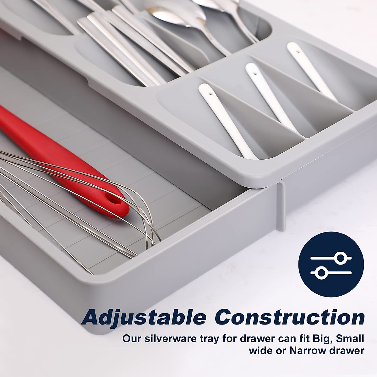 pyntop Silverware Organizer Storage Tray, Cutlery Expandable Organizer, Multipurpose Kitchen Drawer Organizer for Kitchen Drawer Spoon Knife and Fork Holding Flatware