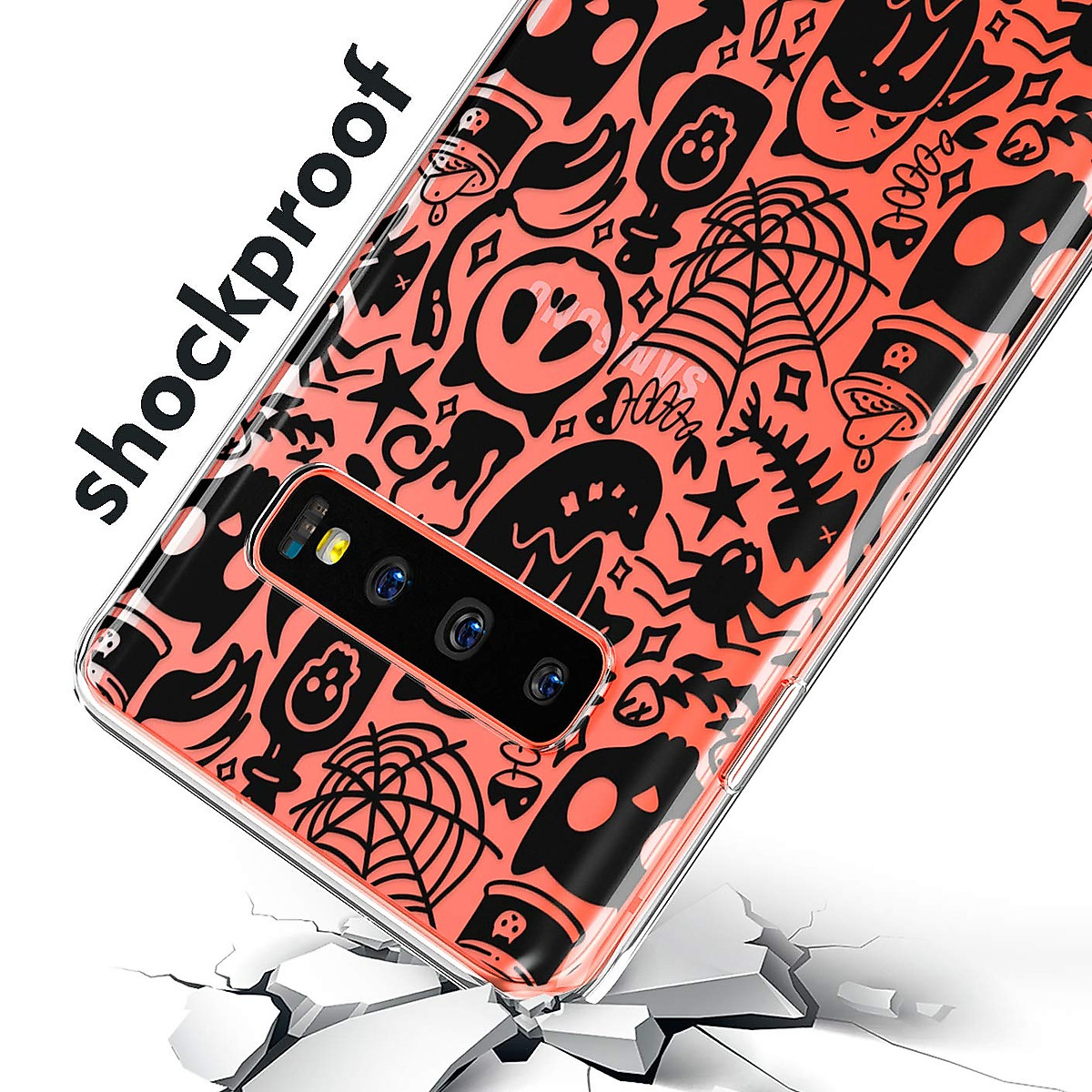 TPU Phone Case Compatible with Samsung A72 A71 5G A70 A51 A50 A32 A21 A11 A12 A13 A14 A01 Skeleton Shockproof Cat Skull Spider Web Flexible Clear Lightweight Spooky Durable Silicone Halloween