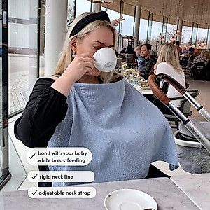 Nursing Cover for Breastfeeding with Wire | Breathable Soft Muslin Cotton | Baby Breast Feeding & Pumping Apron | Nurse Shawl | Multi Use Baby Car Seat Stroller Cover by TISU (Light Blue)