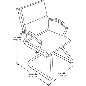 Office Star FL Series Mid-Back Faux Leather Visitor's Chair with Padded Loop Arms and Chrome Finish Base, Charcoal Grey