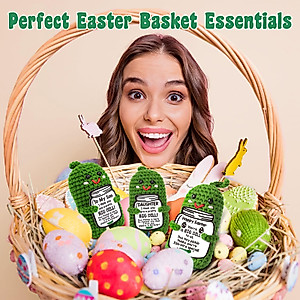 Hoppy Easter Pickle Plush - You're a Big Dill! Funny Crochet Pickle Doll, Handmade Easter Basket Stuffers for Teens, Unique Easter Eggs Fillers, Cute Easter Gifts Toys 5 Inch