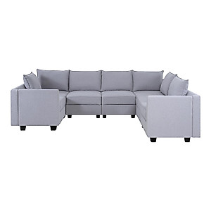 Naomi Home Elizabeth Convertible U Shaped Modular Sofa Sectional Modular Couch with Chaise Oversized Sofa Sleeper Couch for Large Living Room - 7-Seater L Shaped sectional Sofa - Gray