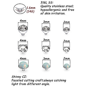 Vqoxaggi 18PCS 14G Grade 23 Titanium Dermal Anchor Tops Internally Threaded Clear Gem Dermal Piercing Jewelry for Women Men, VXG0003