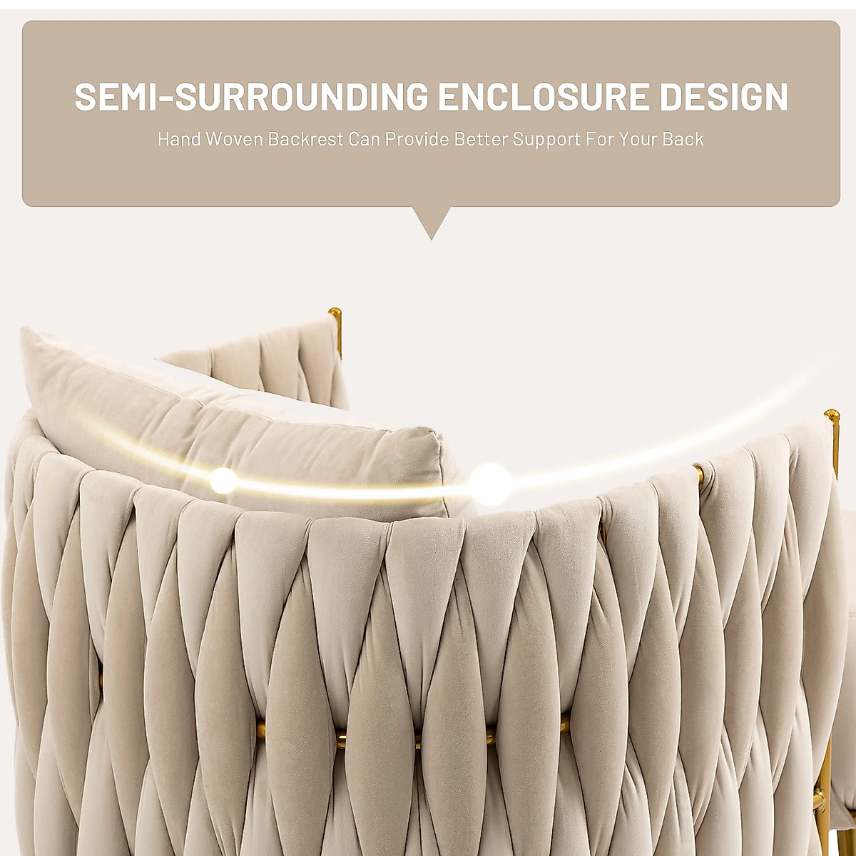 NIOIIKIT Modern Velvet Accent Chair with Storage Ottoman, Upholstered Hand Woven Lounge Chair with Pillow, Luxury Armchair, Vanity Chair for Living Room, Bedroom, Office (Beige)