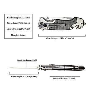 COHOMELARS 9'' Folding Pocket Knife,Tactical Multitool Knife with Stainless Steel Blade,G10 Handle with Glass Breaker,Pocket Clip,Liner Lock,Survival Knife,Sharp EDC Knife for Men