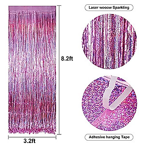 4 Pieces Foil Fringe Curtains Party Decorations Metallic Tinsel Curtain Glitter Foil Valentines Day Party Streamer 3.2 x 8.2 Feet Foil Photo Booth Backdrop for Birthday Baby Shower Holiday (Pink)