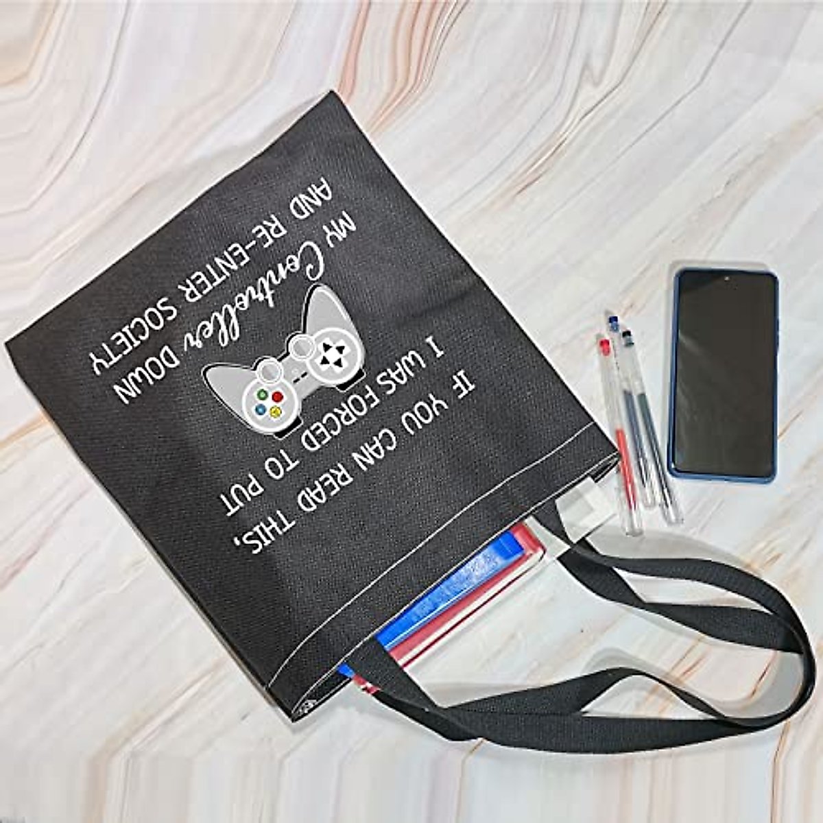 VAMSII Gamer Tote Bag Video Game Lover Gifts if You can Read This I was Forced to Put My Controller Down Bag Game Nerd Gifts (I was forced to put my Controller down)
