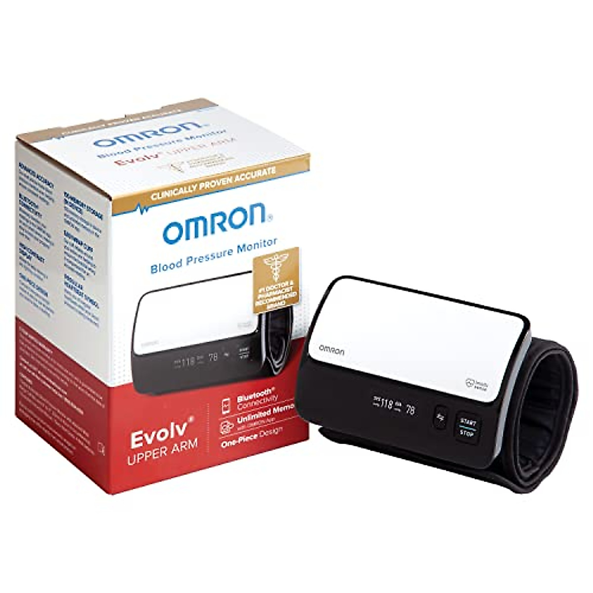 OMRON Evolv Bluetooth Wireless Upper Arm Blood Pressure Monitor with Portable, One-piece Design – Works with Alexa