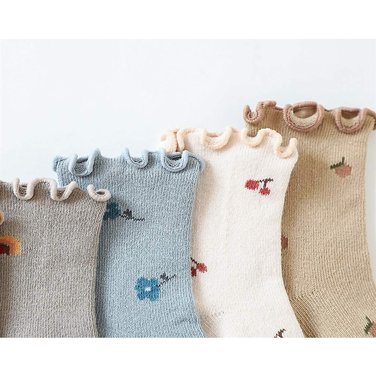 FYLuoke Baby Girls Ruffle Socks Toddler Ankle Floral Casual Socks Infant Non-Slid Dress Socks(5 Colors,1-3T)