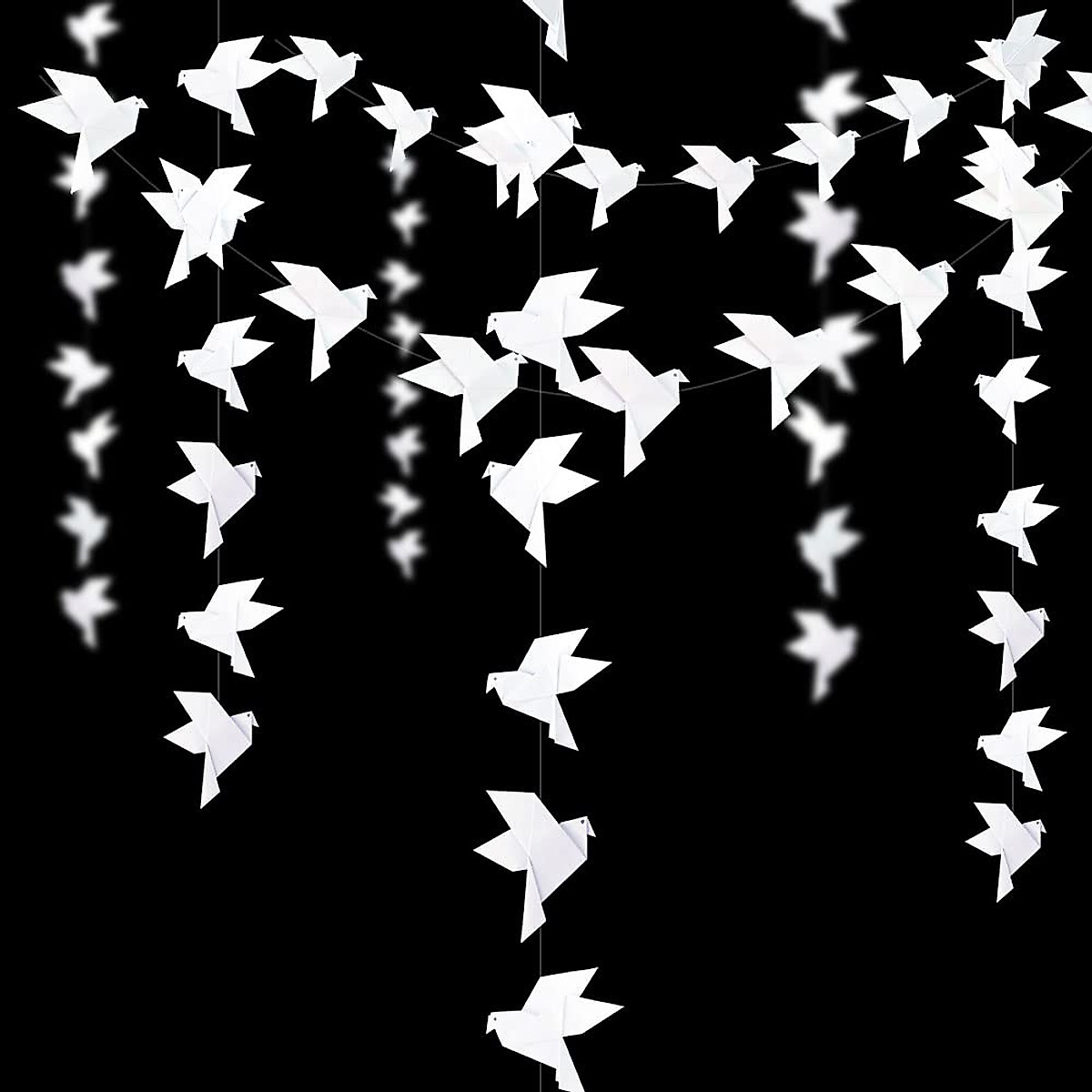 150PCS 10Strings White Origami Paper Doves Garlands for Wedding Party Decorations Bday Bridal Shower Origami Love Birds Banner for Engagement/Valentine's Day/Birthday Party Peace Dove Decor
