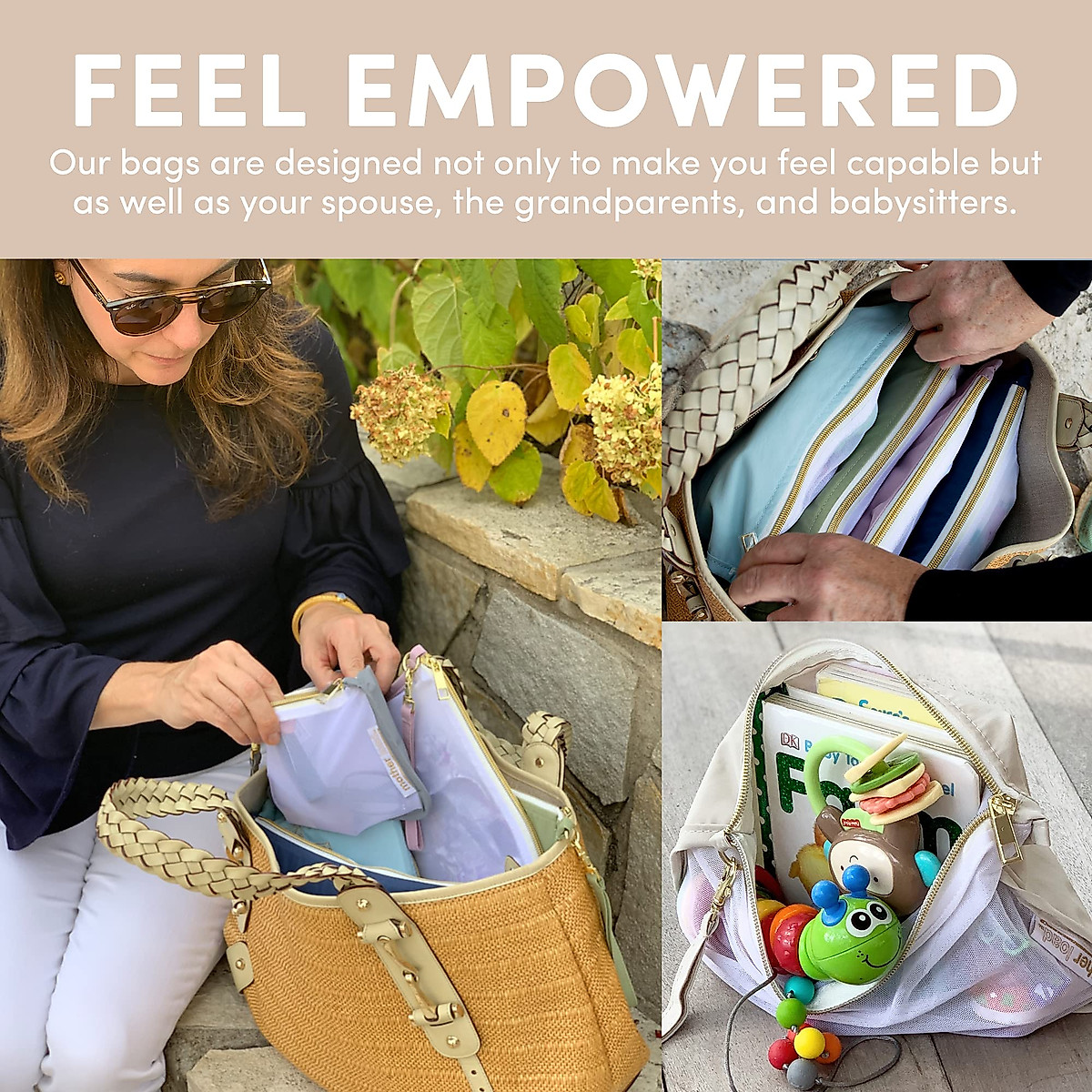 Mother Load - Small Diaper Bag Organizing Pouches , 5-Piece Set of Embroidered Diaper Bag , Vintage Pastels