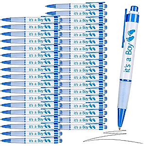 Woanger 36 Pcs Retractable Gel Pen Light Blue Baby Shower Pens with Rotating Messages for Baby Shower Favors Party Guests Gifts (It's a Boy Style)