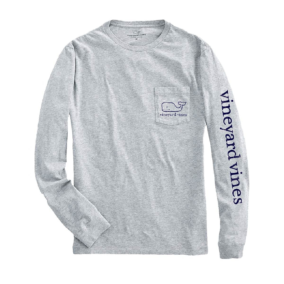 vineyard vines Kids' Long Sleeve Vintage Whale Pocket T-shirt, Grey Heather, Large