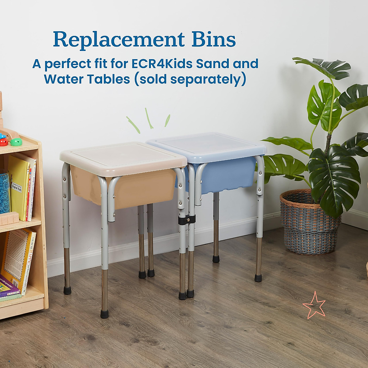 ECR4Kids Square Bin with Lid, Storage Containers, Powder Blue, 2-Pack