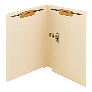 Smead End Tab Fastener File Folder, Shelf-Master® Reinforced Straight-Cut Tab, 2 Fasteners, Letter Size, Manila, 50 per Box (34115)