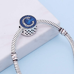 SOUKISS Alphabet A-Z Cubic Stone Charms Solid 925 Sterling Silver Ocean Blue Letter Beads Fits European Bracelets (Letter C)