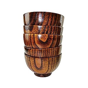 Set of 5 Japanese Style Solid Wood Bowl Children Kids Baby Serving Tableware for Salad Rice Miso Soup Fruits Decorative Display gifts