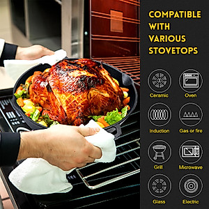 GGC Cast Iron Skillet Pan with Double Handles for Stove Tops, Oven, Grill, Smoker, Induction or Campfire, 12" Camping Skillet Pan for Indoor and Outdoor Cooking