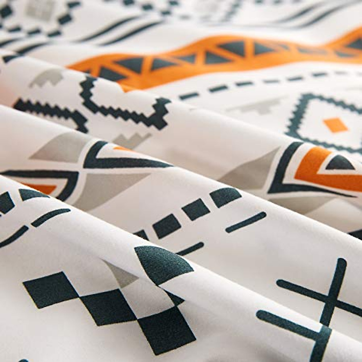 YFISAN Bohemian Duvet Cover Set Queen Size Orange Full Boho Comforter Cover Set Western 3 Pieces Geometric Lightweight Soft Breathable Farmhouse Bedding Duvet Cover Set White (Style 4, Queen，90"x90")