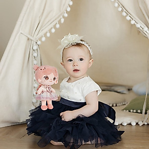 Adorlynetty My First Baby Doll,9” Cute Rag Doll Soft Baby Dolls for Girls Infants Toddlers Boys Pink