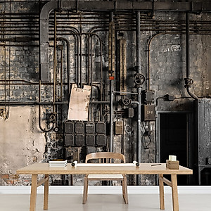 wall26 - Dark Industrial Interior of an Old Building - Removable Wall Mural | Self-Adhesive Large Wallpaper - 100x144 inches