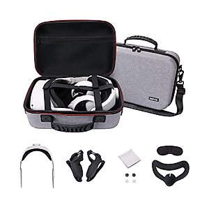 DESTEK All in One Accessories Bundle Compatible with Meta/Oculus Quest 2, Carrying Case Set Includes Head Strap, Controller Grips Cover, Silicone Face Cover, Lens Cover, VR Accessories Travel Kit