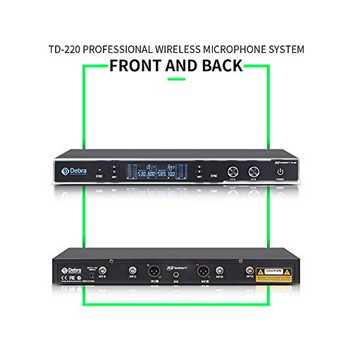 D Debra Audio New Model TD-220 Professional UHF True Diversity 2 Channel Wireless Microphones System with 2 Cordless Handheld Mic