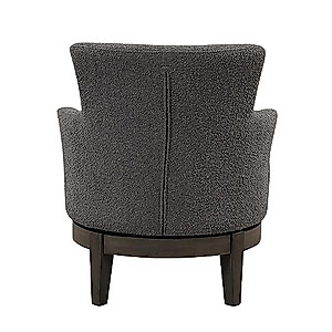 Goohome 360 Degree Swivel Wingback Accent, Comfy Upholstered Sherpa Fabric Seating Armchair with Rubberwood Legs for Living Room, Leisure Arm Chair for Lounge, Dark Grey