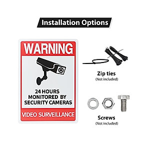 Thten 24 Hour Video Surveillance Sign, 14"×10" Security Camera Sign Warning for CCTV Recording System,Indoor Or Outdoor Use for Home Yard Business 2 Pack